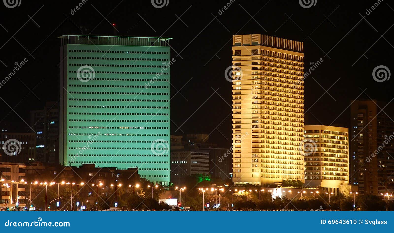 Marin drive at night stock photo. Image of skyline, buildings - 69643610