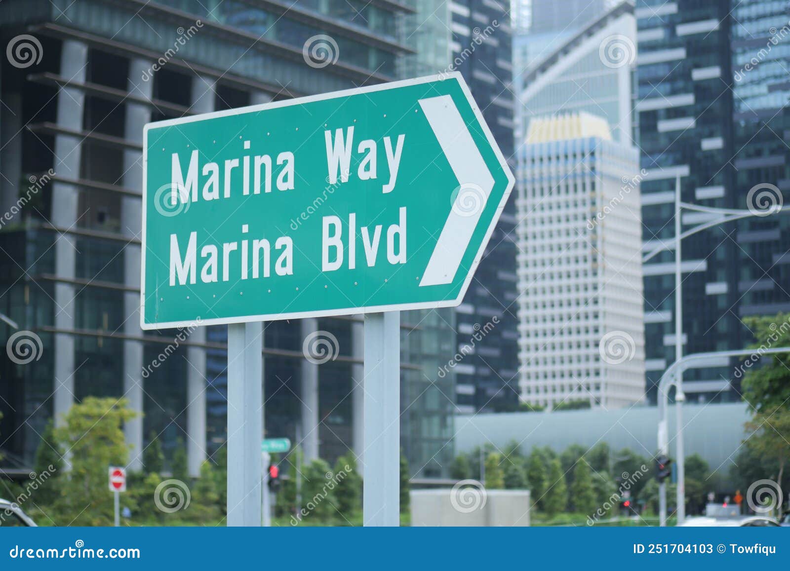 Marina Bay Road Sign and Buildings Stock Image - Image of cityscape ...