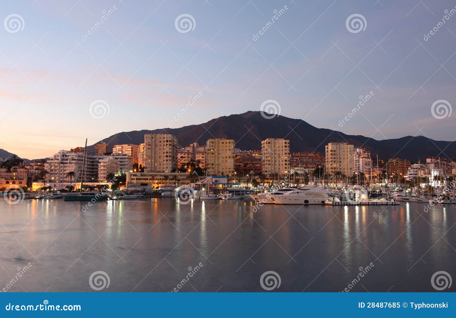 Marina of Estepona at Dusk, Spain Stock Image - Image of resort ...