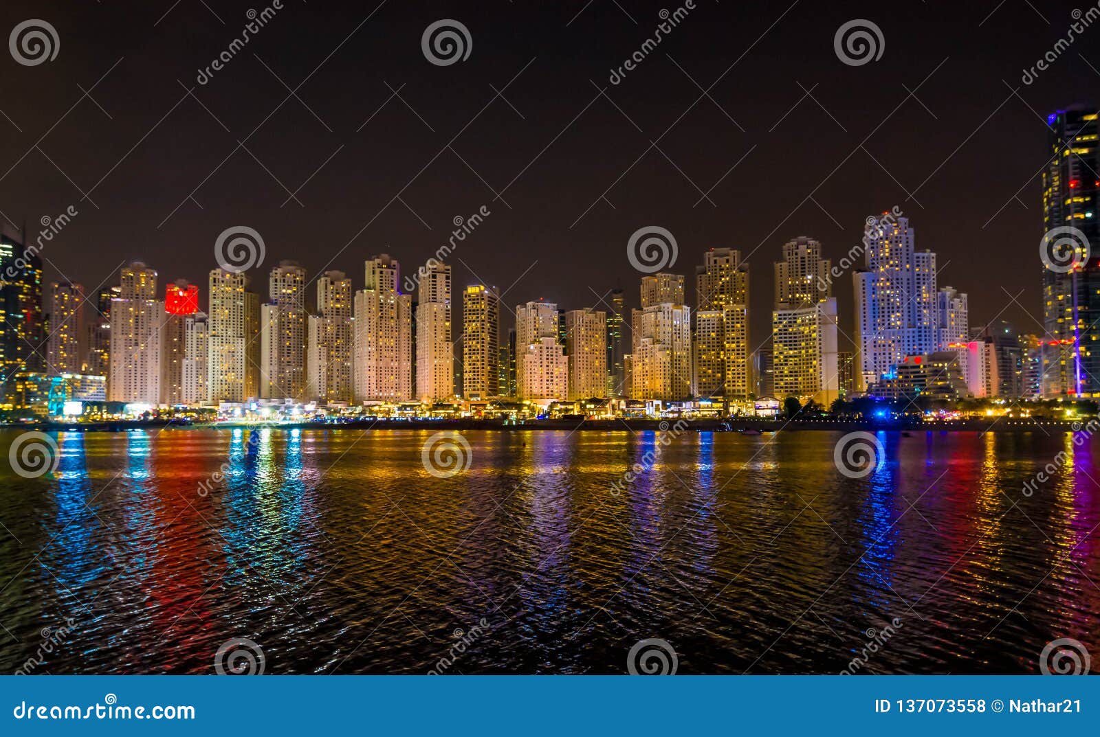 Marina Night Time Skyline View Stock Photo - Image of asia, colorful ...