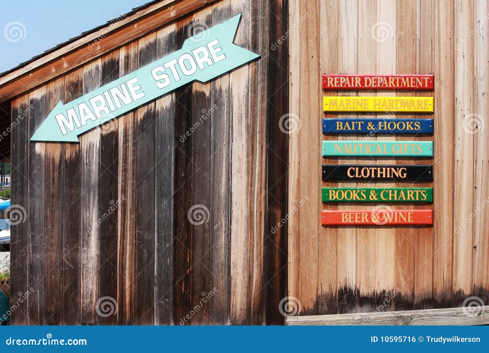 Marina Store Signs stock photo. Image of marina, planks - 10595716