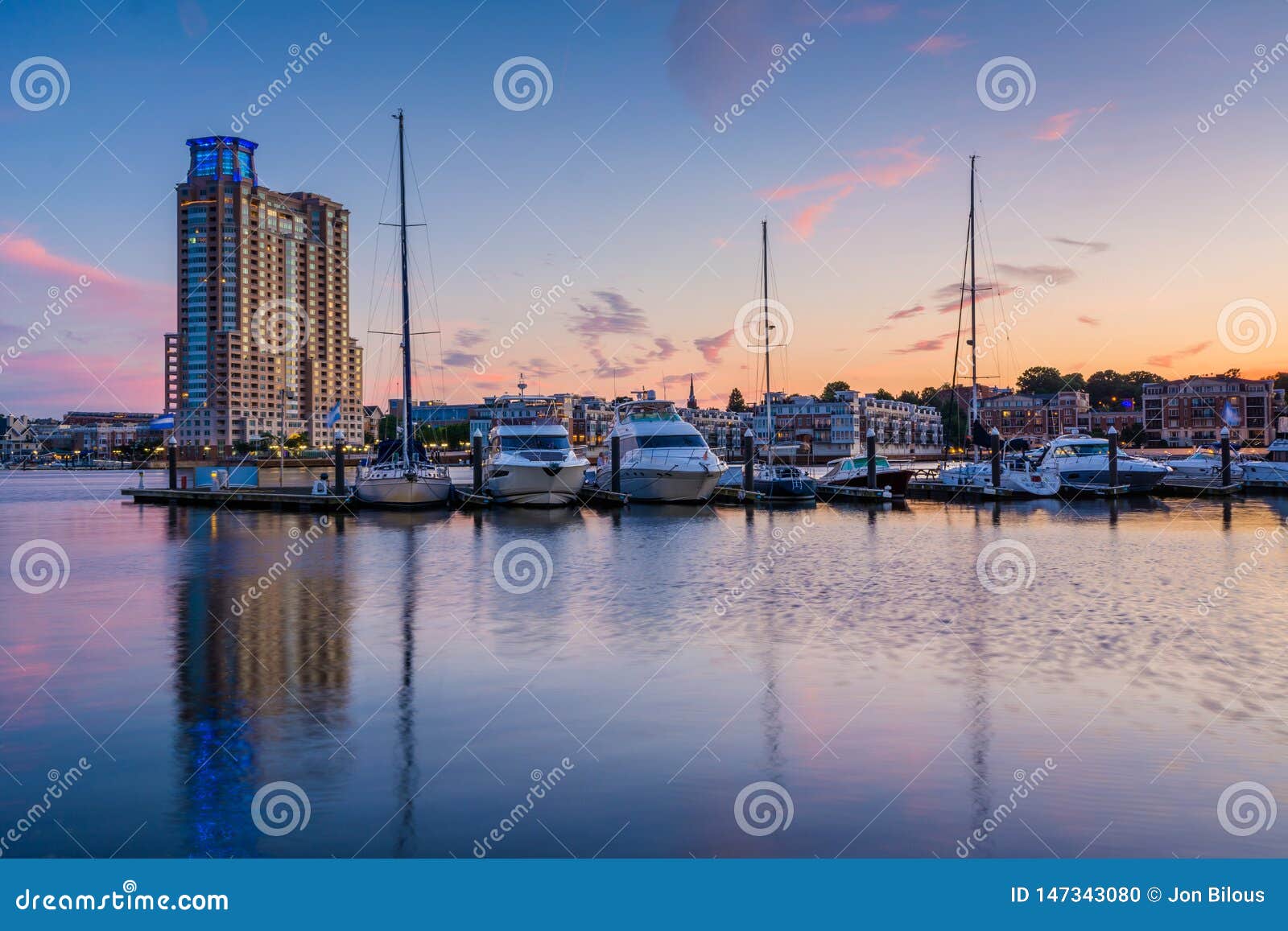 A Marina at Sunset, at the Inner Harbor in Baltimore, Maryland ...