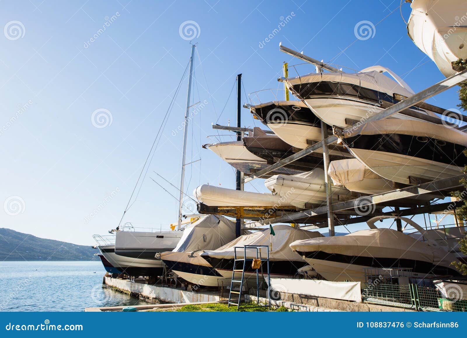 Marina with a Yacht Storage Rack Stock Photo - Image of club, travel ...