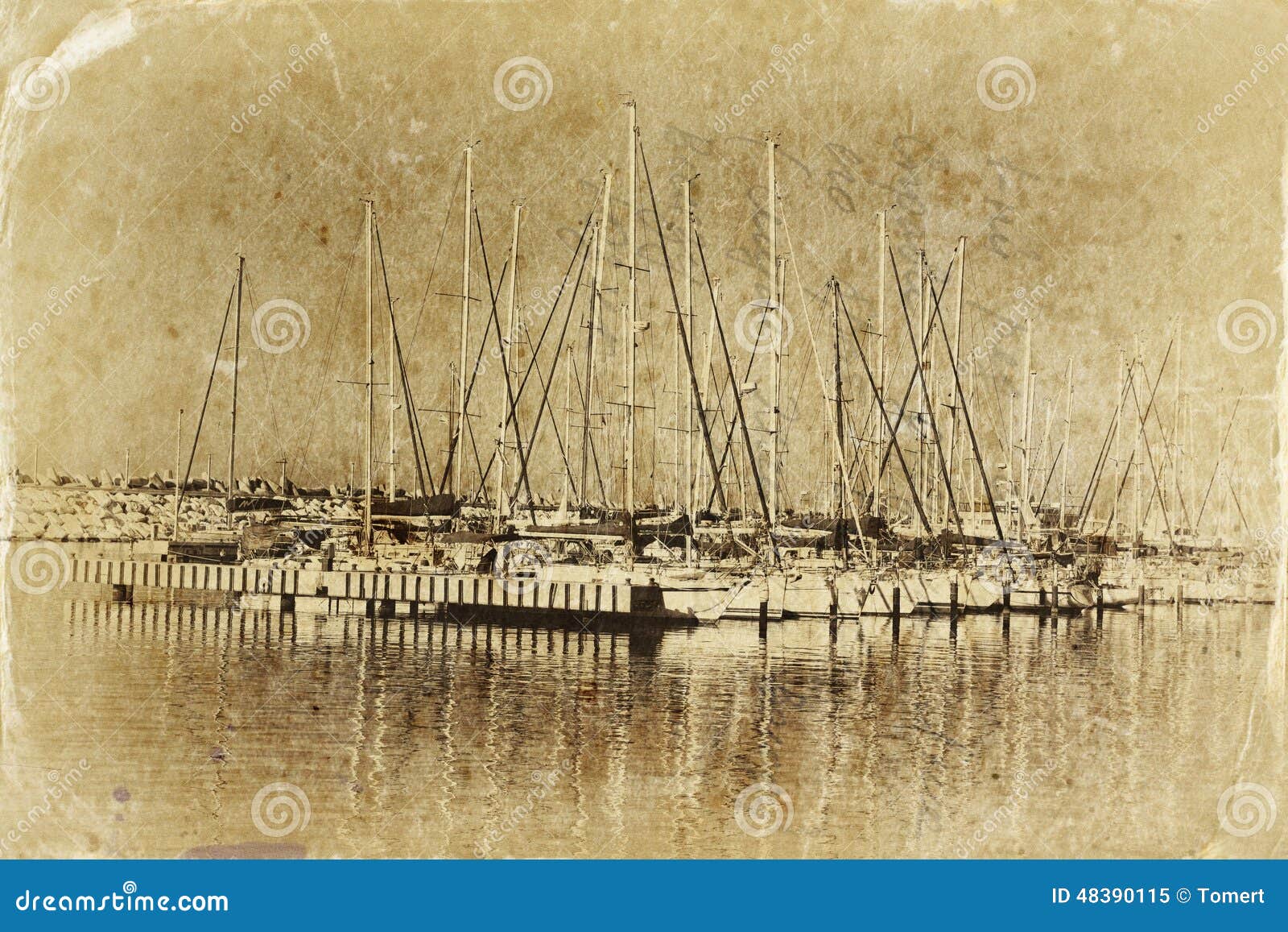 Marina with Yachts. Old Style Photo Stock Image - Image of aged, album ...