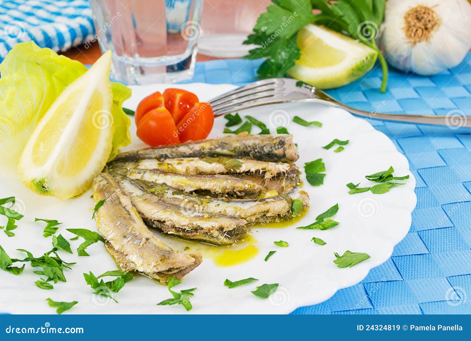 Marinated Anchovies in the Dish with Lemon Stock Image - Image of ...
