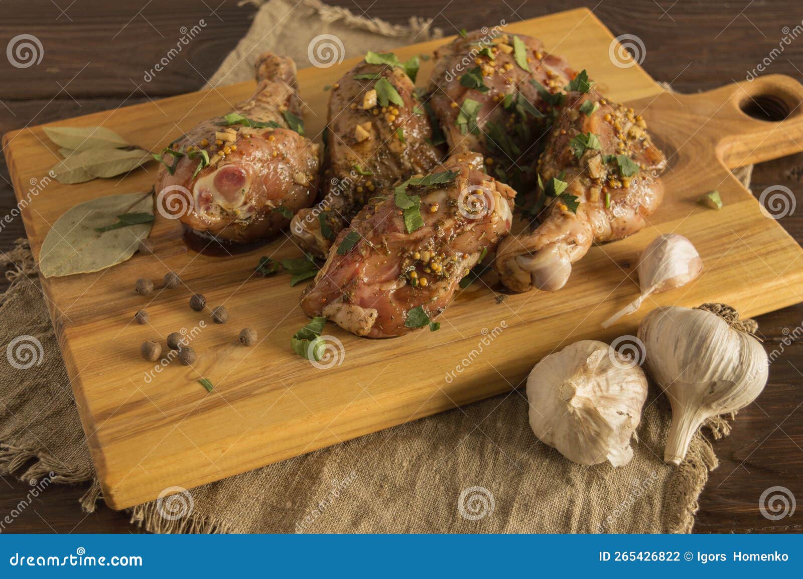 Marinated Chicken Meat in Soy Sauce on a Wooden Board. Stock Photo ...