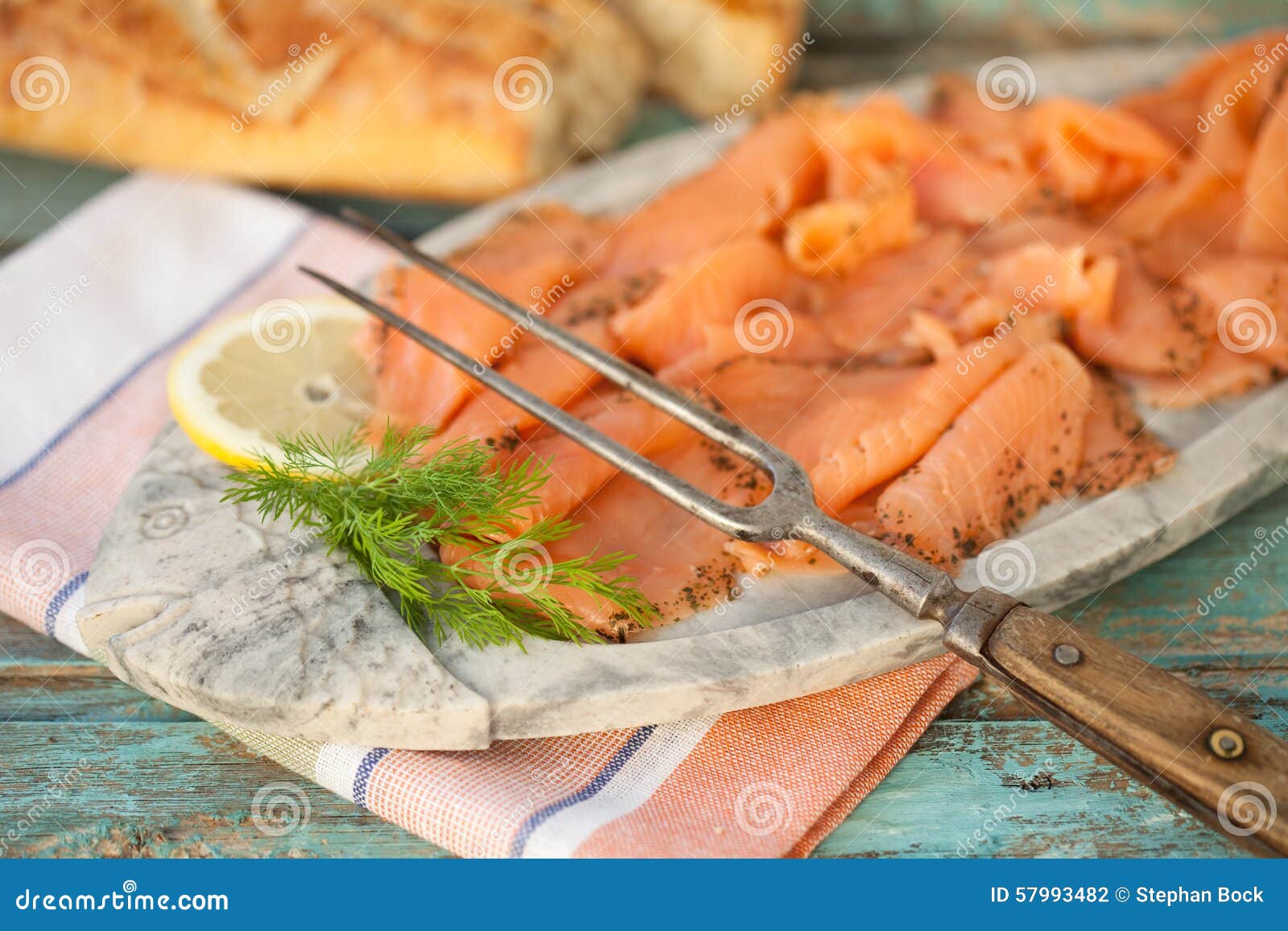 Marinated Cold Cuts of Salmon with Fork Stock Photo - Image of spice ...