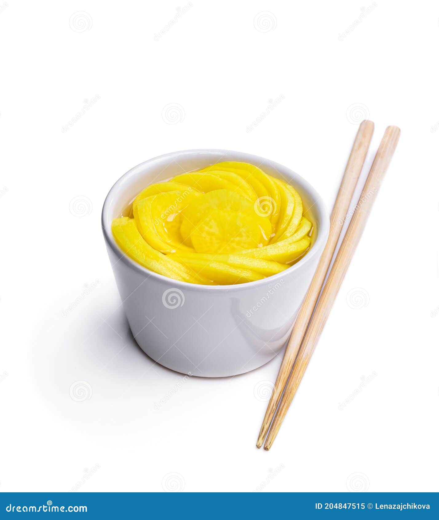 Marinated Daikon Slice with Chopsticks Isolated on White Stock Image ...
