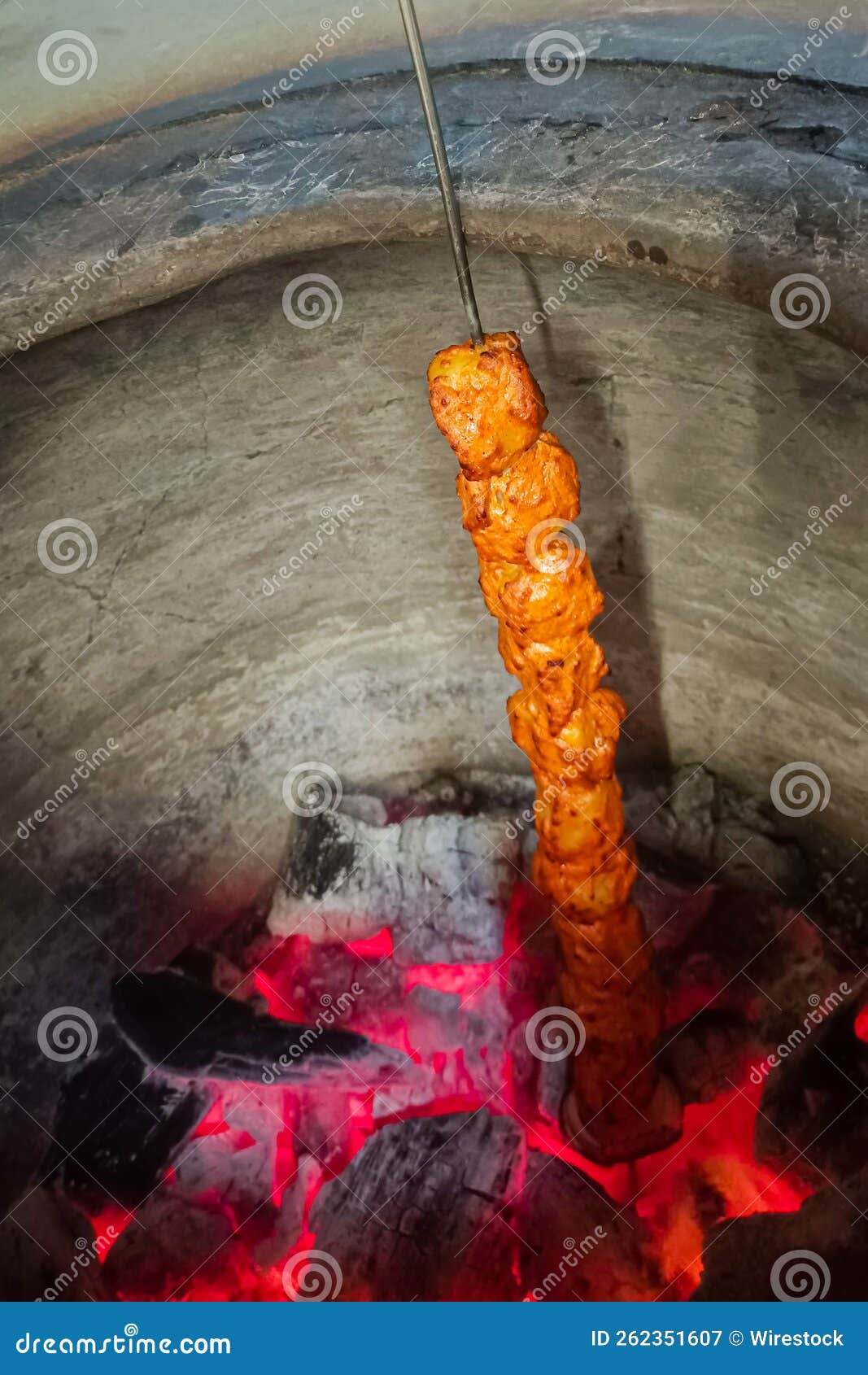 Marinated Fresh Meat Getting Cooked in the Tandoor Stock Image - Image ...