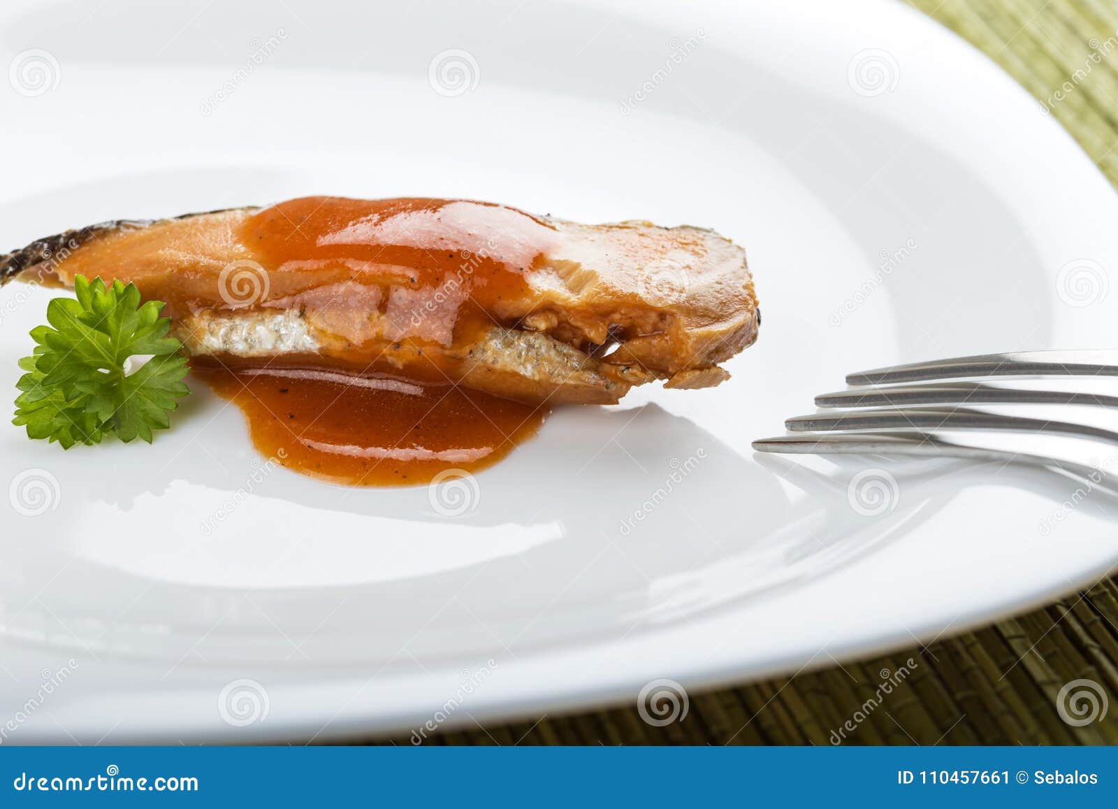 Marinated Herring Fish with Tomato Sauce on Plate Stock Image - Image ...