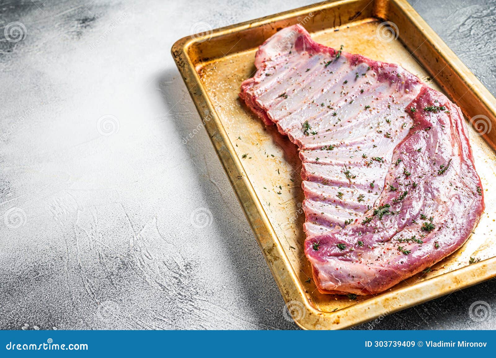 Marinated Lamb Mutton Ribs with Herbs and Thyme in Baking Dish. White ...