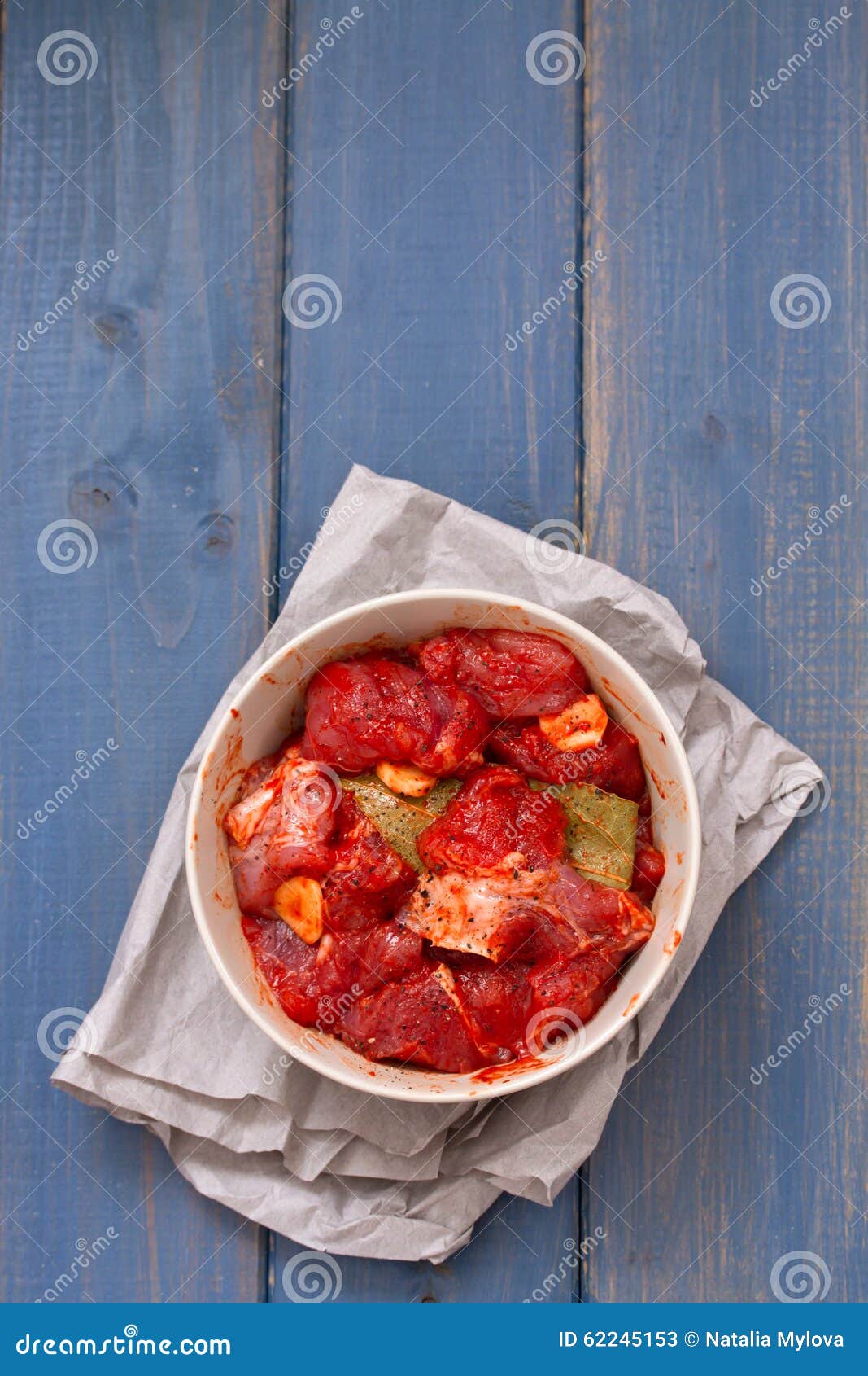 Marinated meat in bowl stock image. Image of wooden, butchery - 62245153