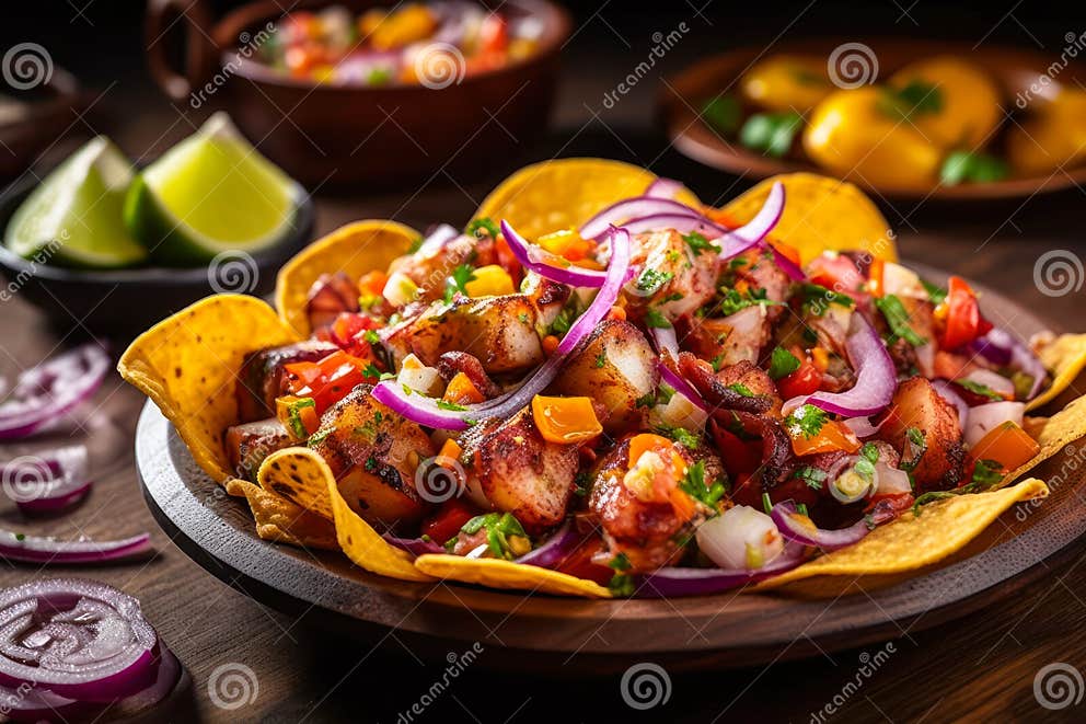 Marinated Octopus with Chips Generative Ai Stock Illustration ...
