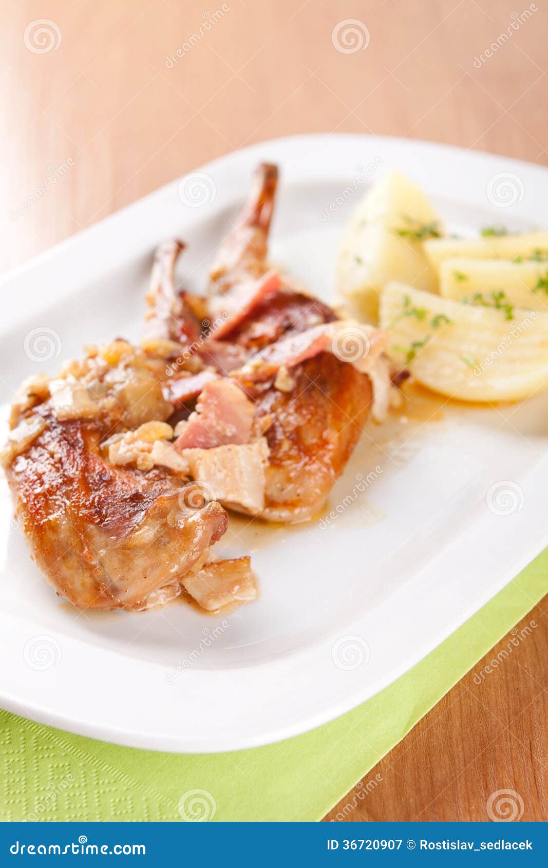Marinated Rabbit with Bacon and Boiled Potatoes Stock Image - Image of ...