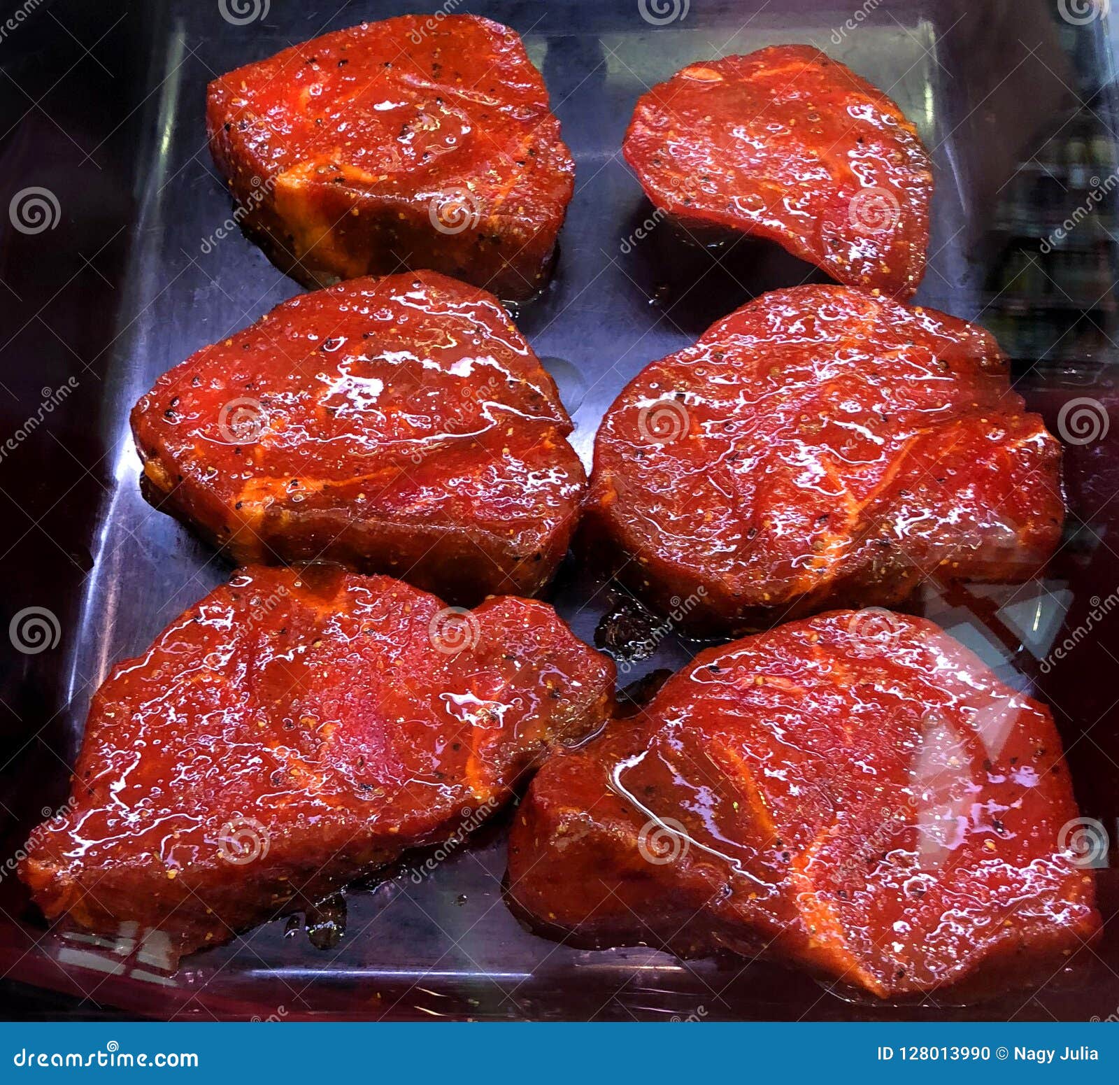 Marinated, Raw and Fresh Beef Steak Stock Photo - Image of point ...