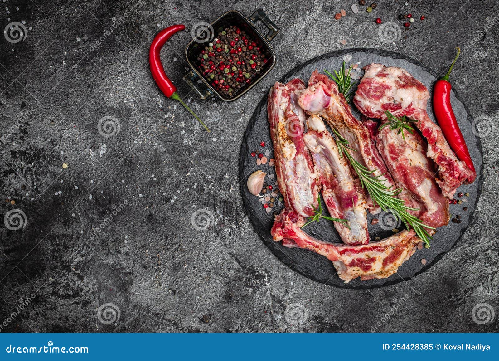 Marinated Ribs on a Dark Background, Banner, Menu, Recipe Place for ...