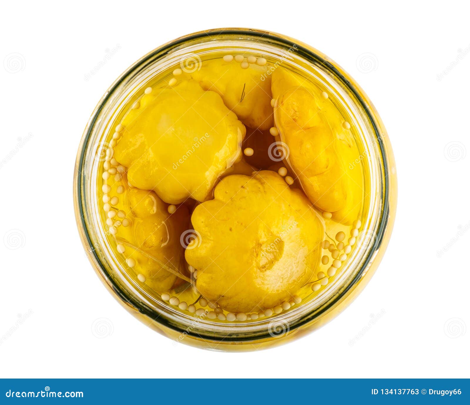 Marinated Squash in Jar Isolated on White. Top View Stock Image - Image ...
