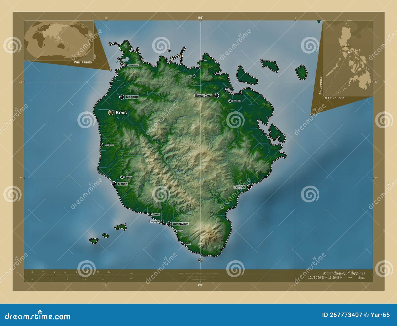 Marinduque, Philippines. Physical. Labelled Points of Cities Stock ...