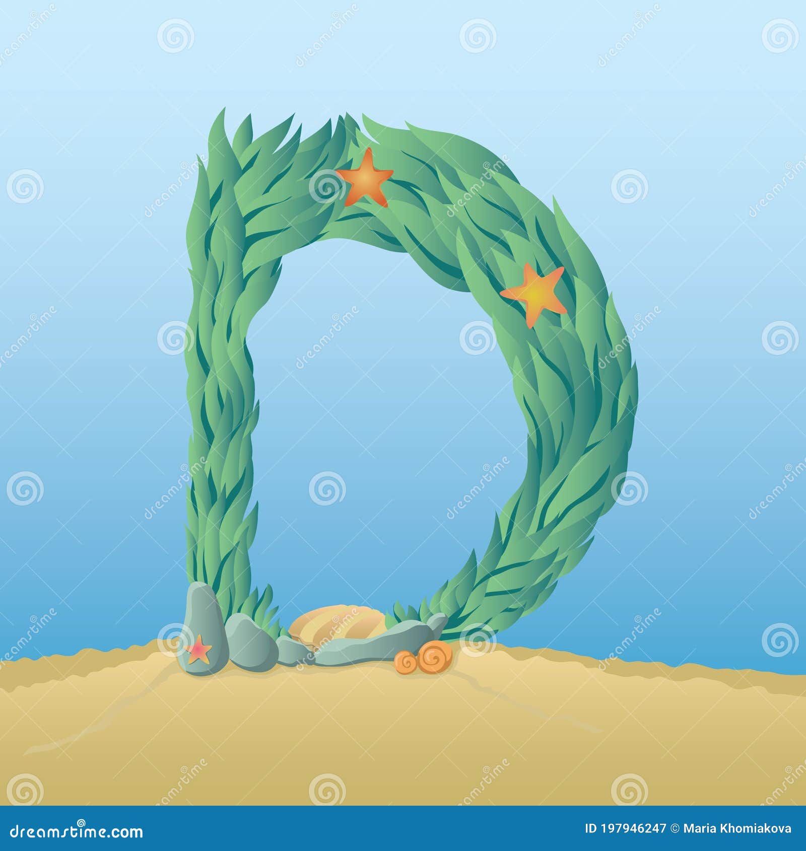 Marine Alphabet. Illustration of a Letter D Under Water Stock ...