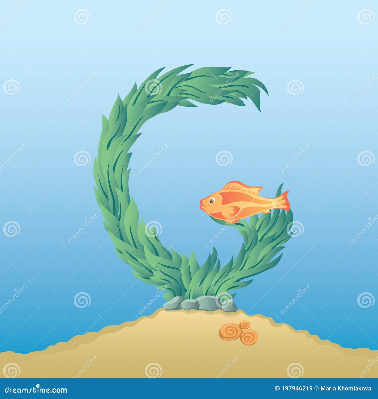 Marine Alphabet. Illustration of a Letter G Under Water Stock ...