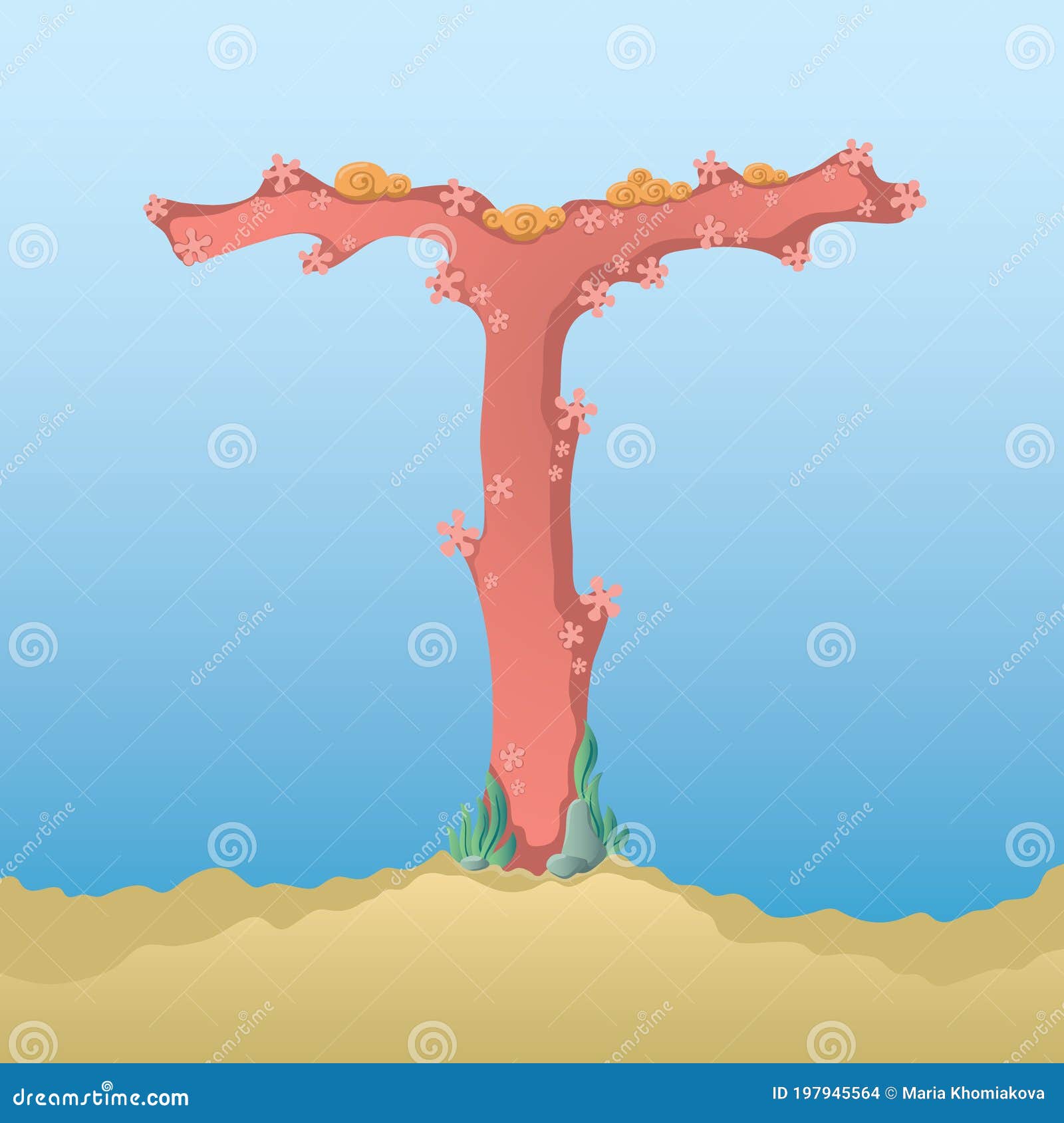 Marine Alphabet. Illustration of a Letter T Under Water Stock ...
