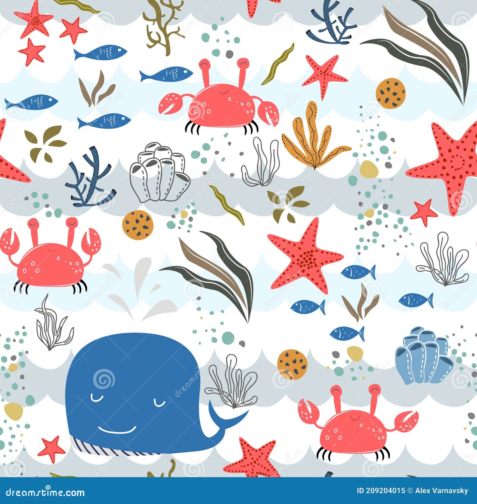 Marine Baby Seamless Pattern with Cute Marine Life Stock Vector ...