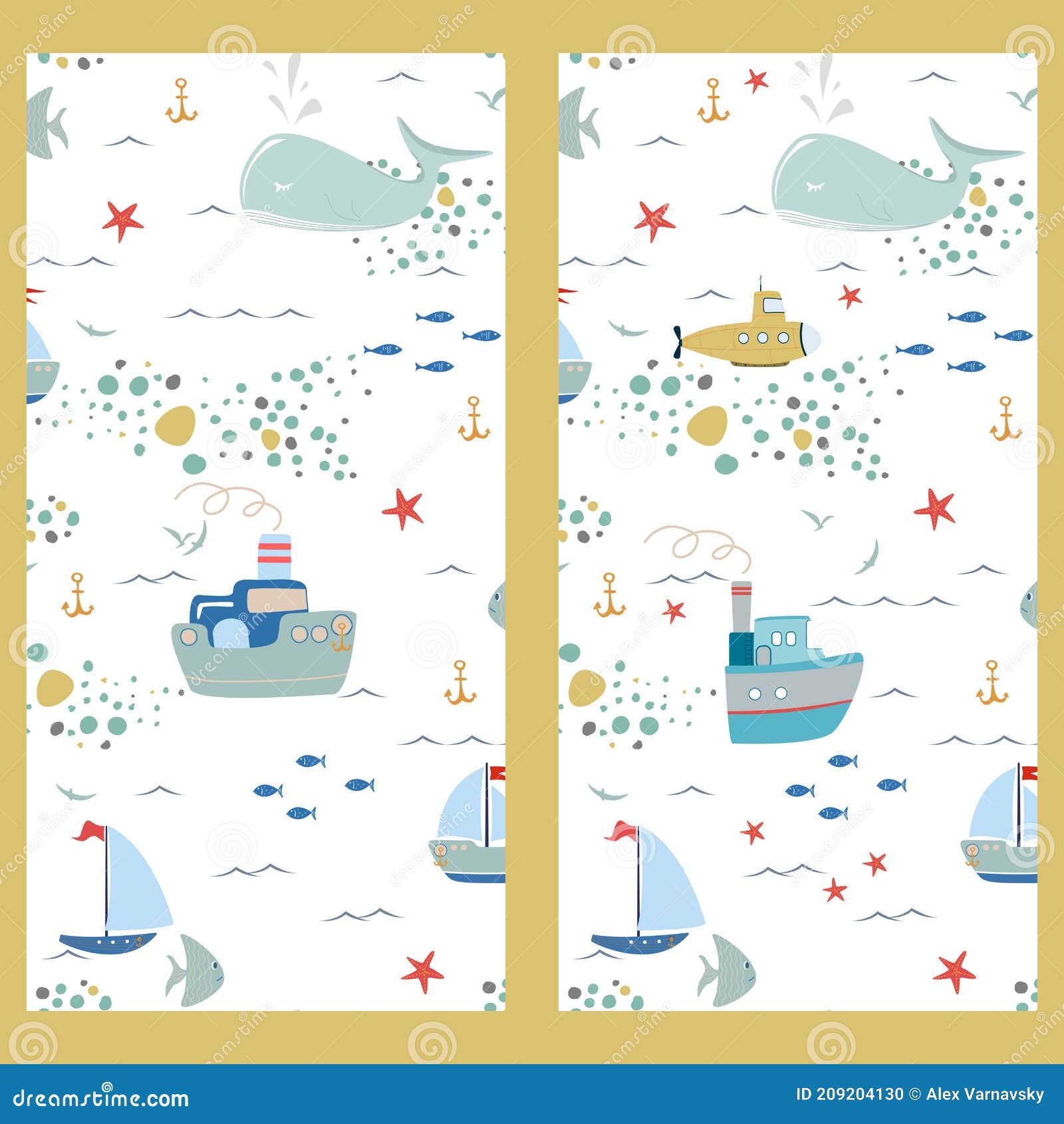 Marine Baby Seamless Pattern with Cute Marine Life Stock Vector ...