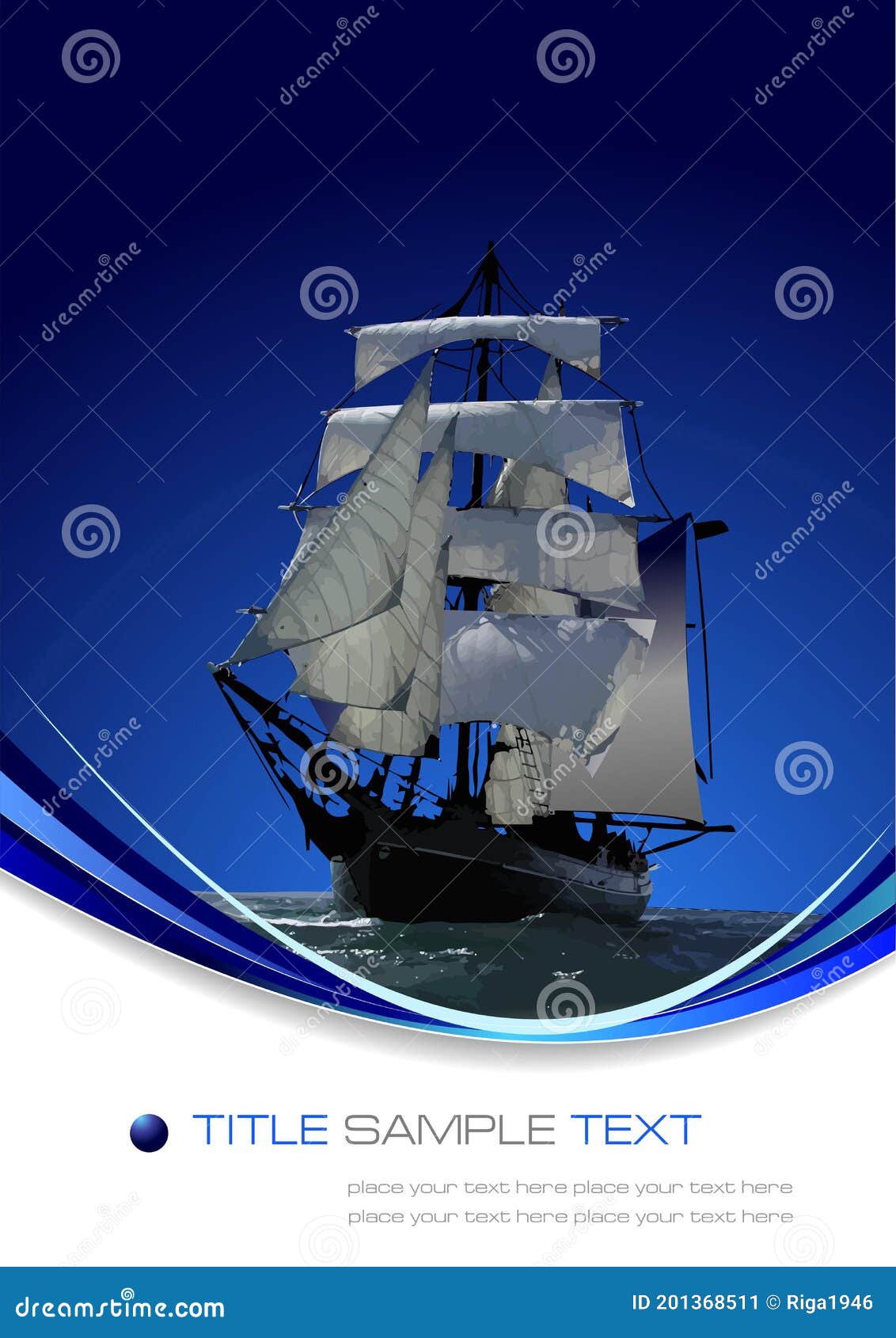 Marine Background with Sail Ship. Stock Vector - Illustration of ...