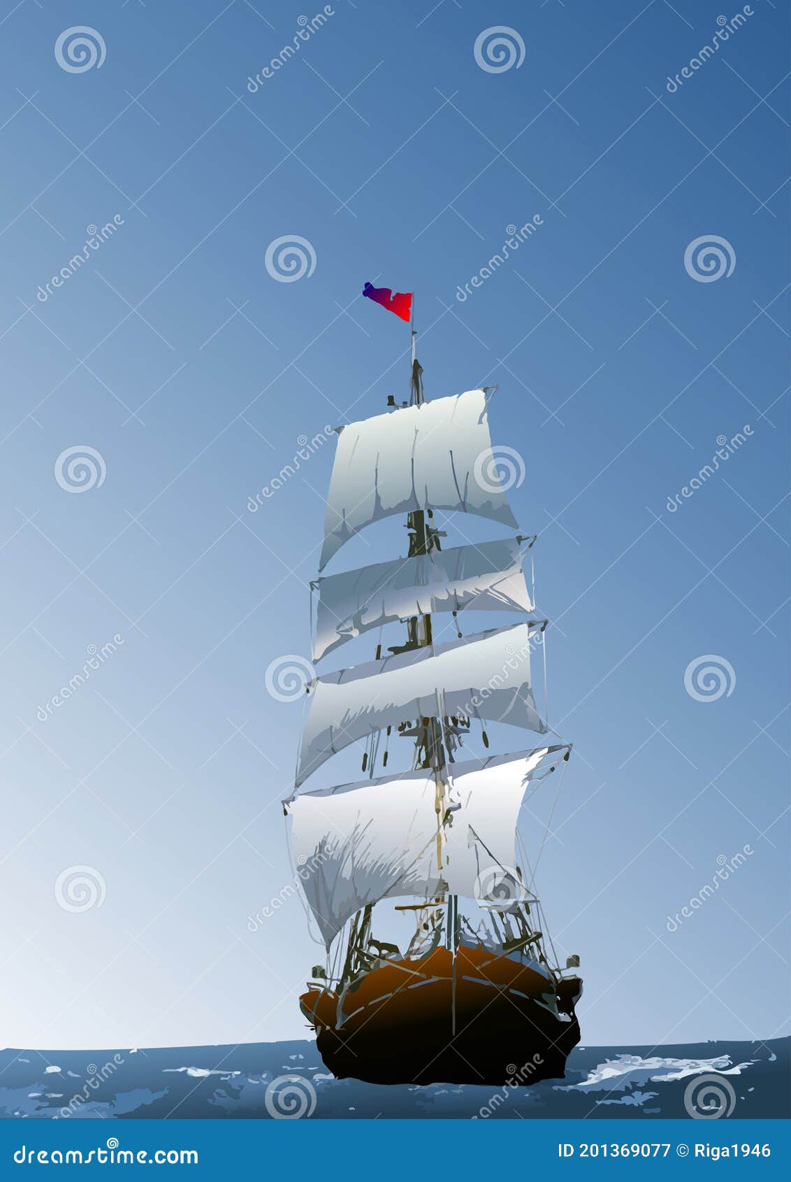 Marine Background with Sailing Vessel Stock Vector - Illustration of ...