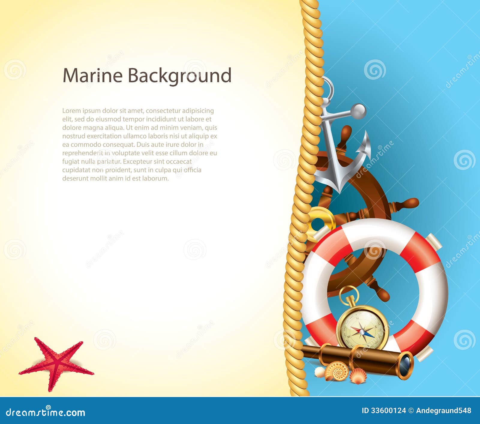 Marine Background with Sailor Items Stock Vector - Illustration of ...