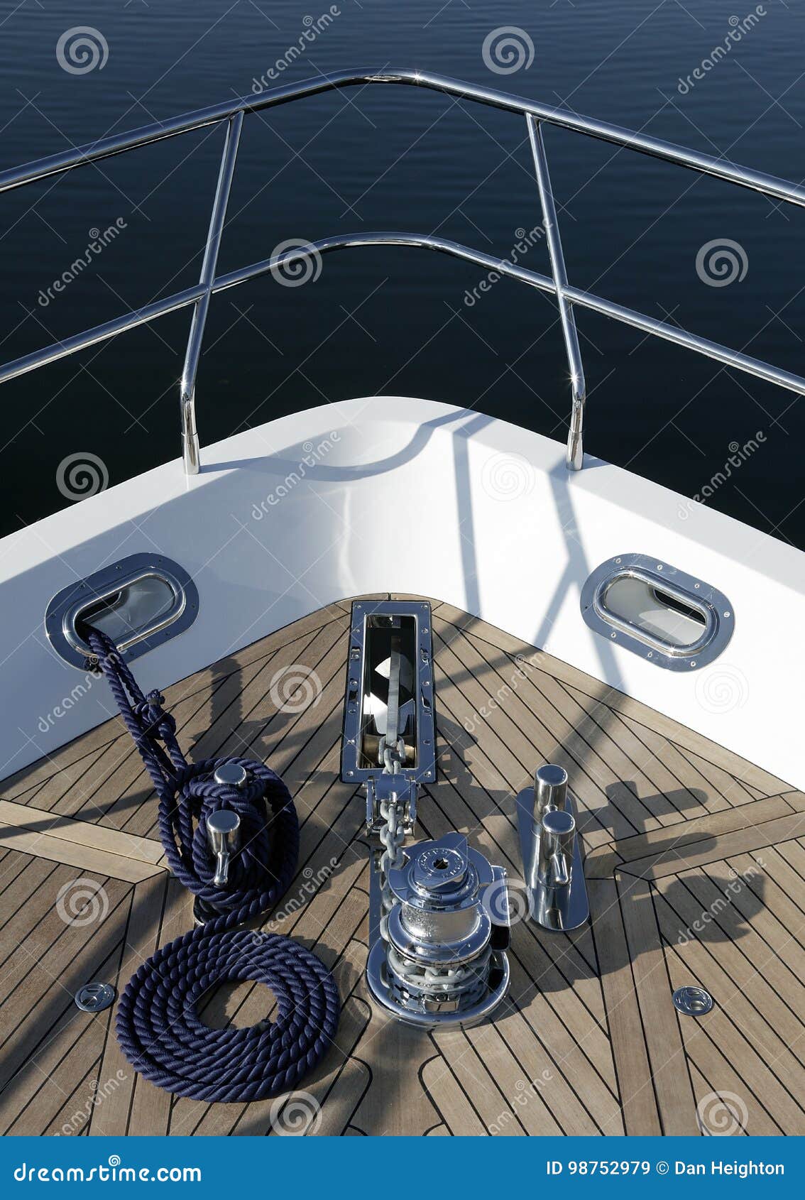 MARINE CAPSTAN WINCH and BOW RAIL Stock Image - Image of rail, boat ...