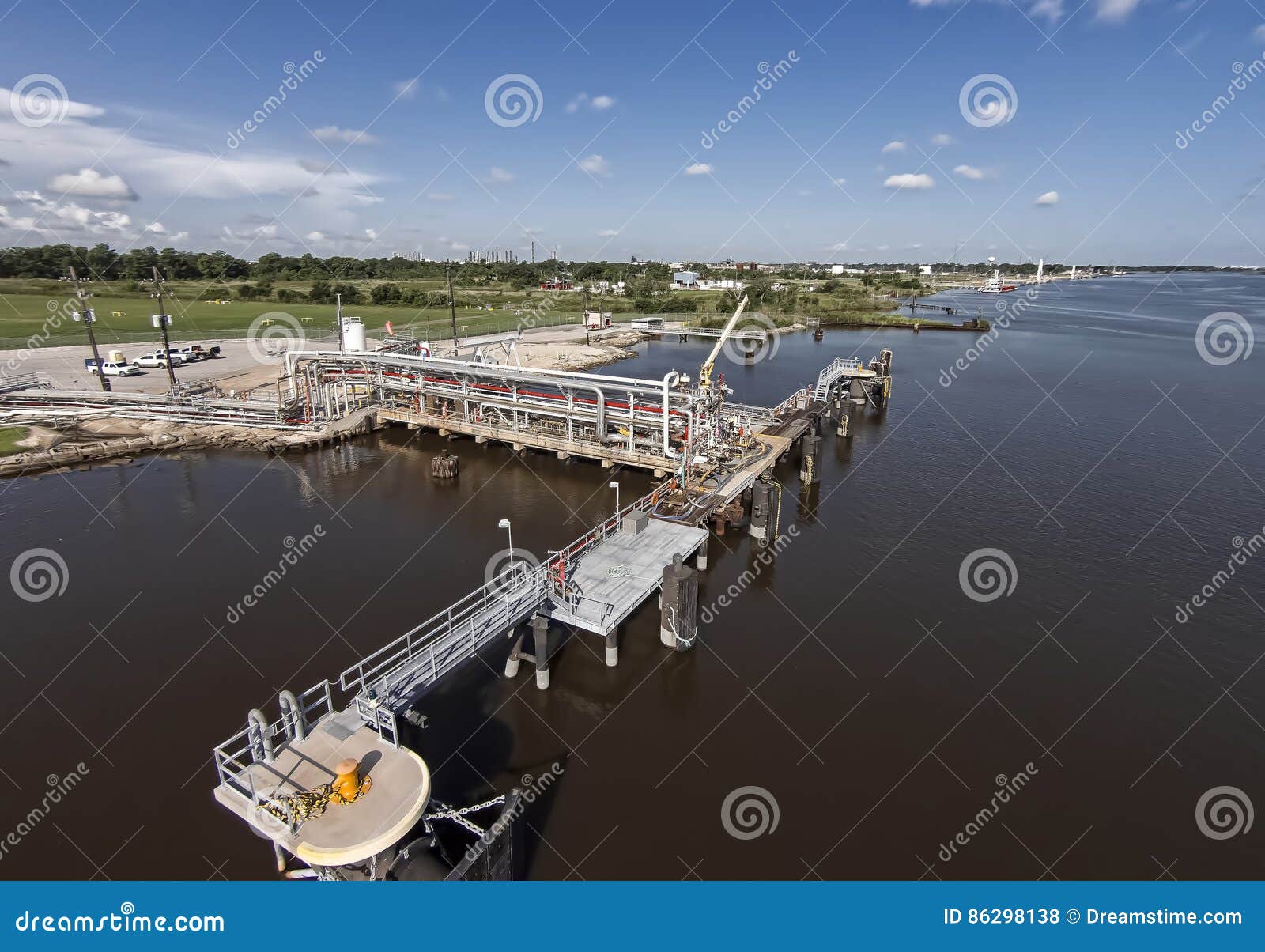 Marine Dock for Ship or Barge Loading Stock Photo - Image of gasoline ...