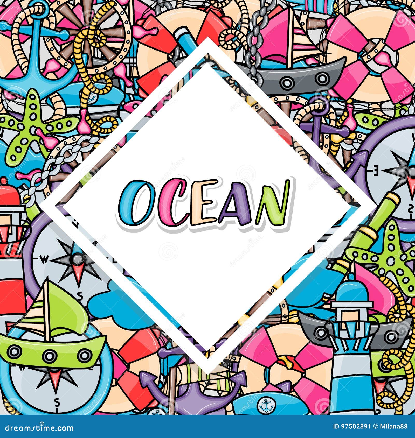 Marine Doodle Elements, Hand Drawn Style Background Stock Vector ...