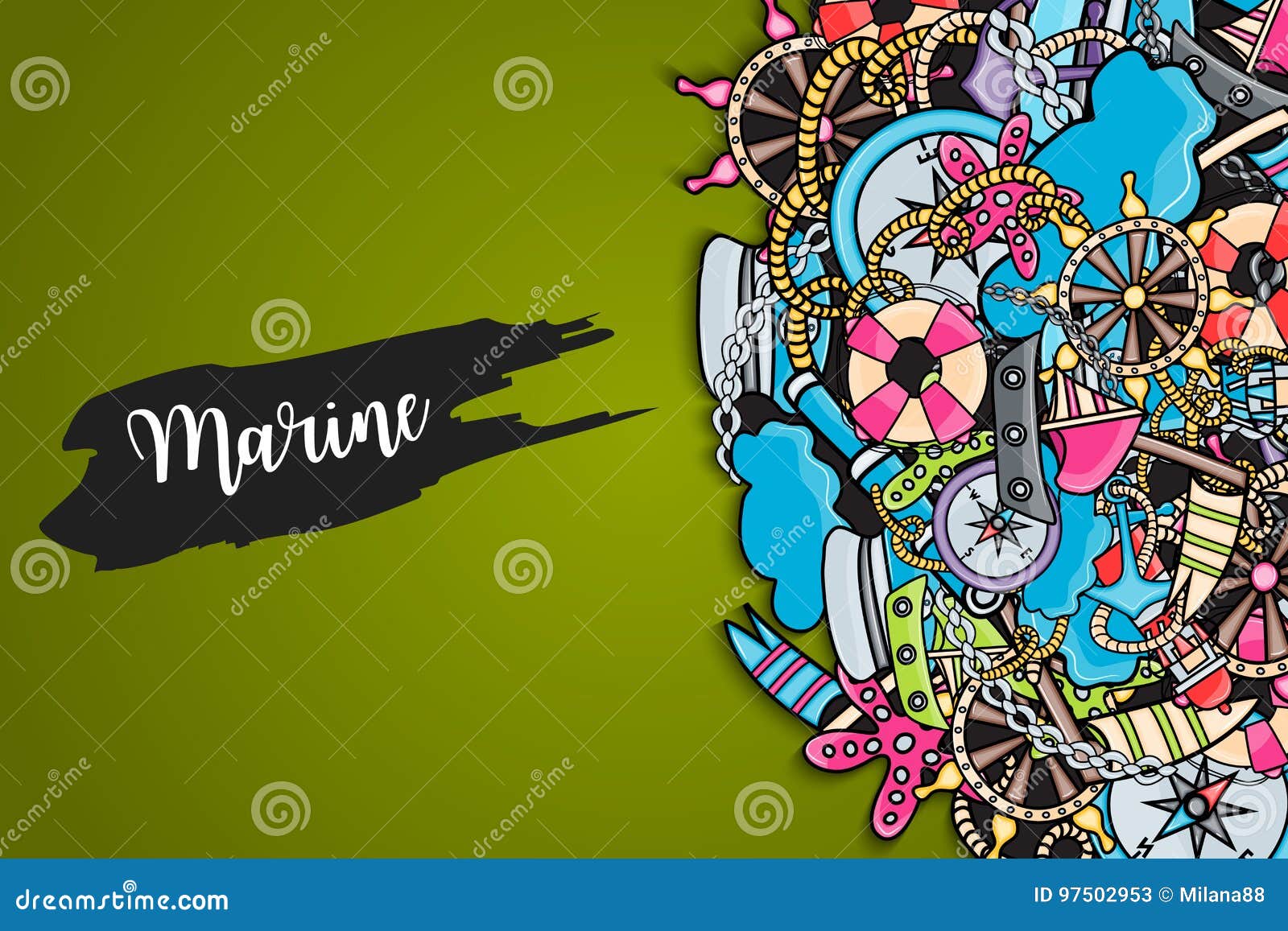 Marine Doodle Elements, Hand Drawn Style Background Stock Vector ...