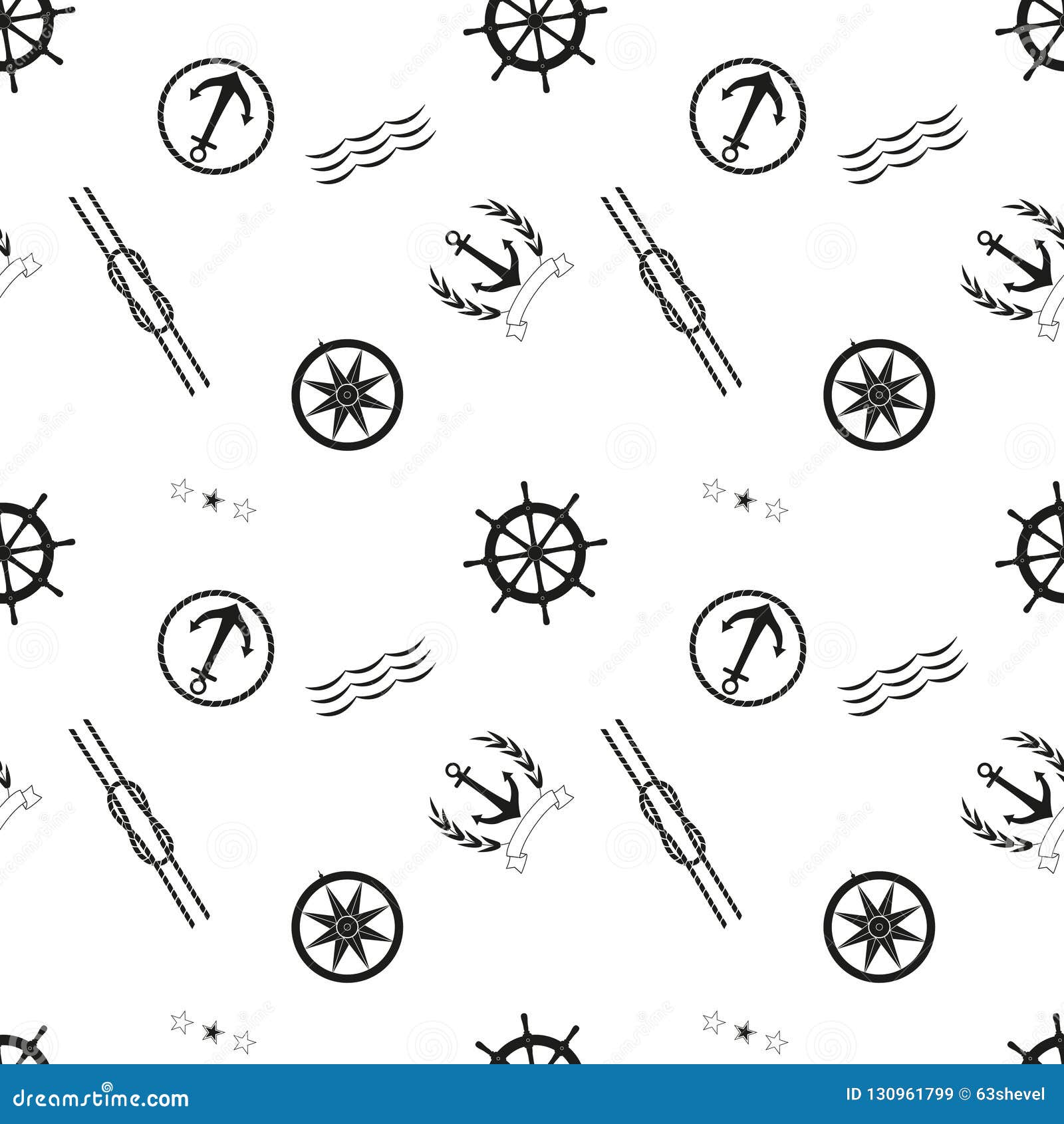 Marine Elements and Simbols Seamless Background. Vector Illustration ...