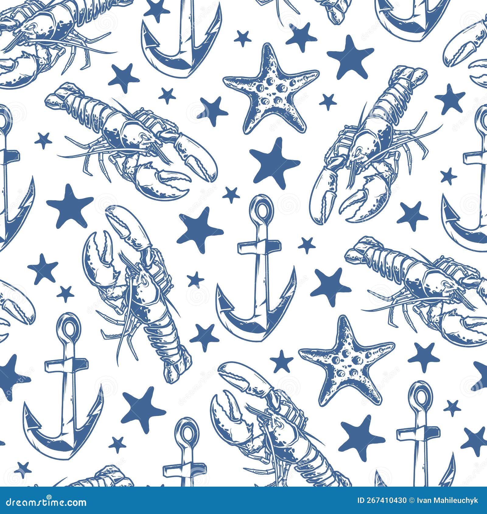 Marine Elements Monochrome Pattern Seamless Stock Vector - Illustration ...