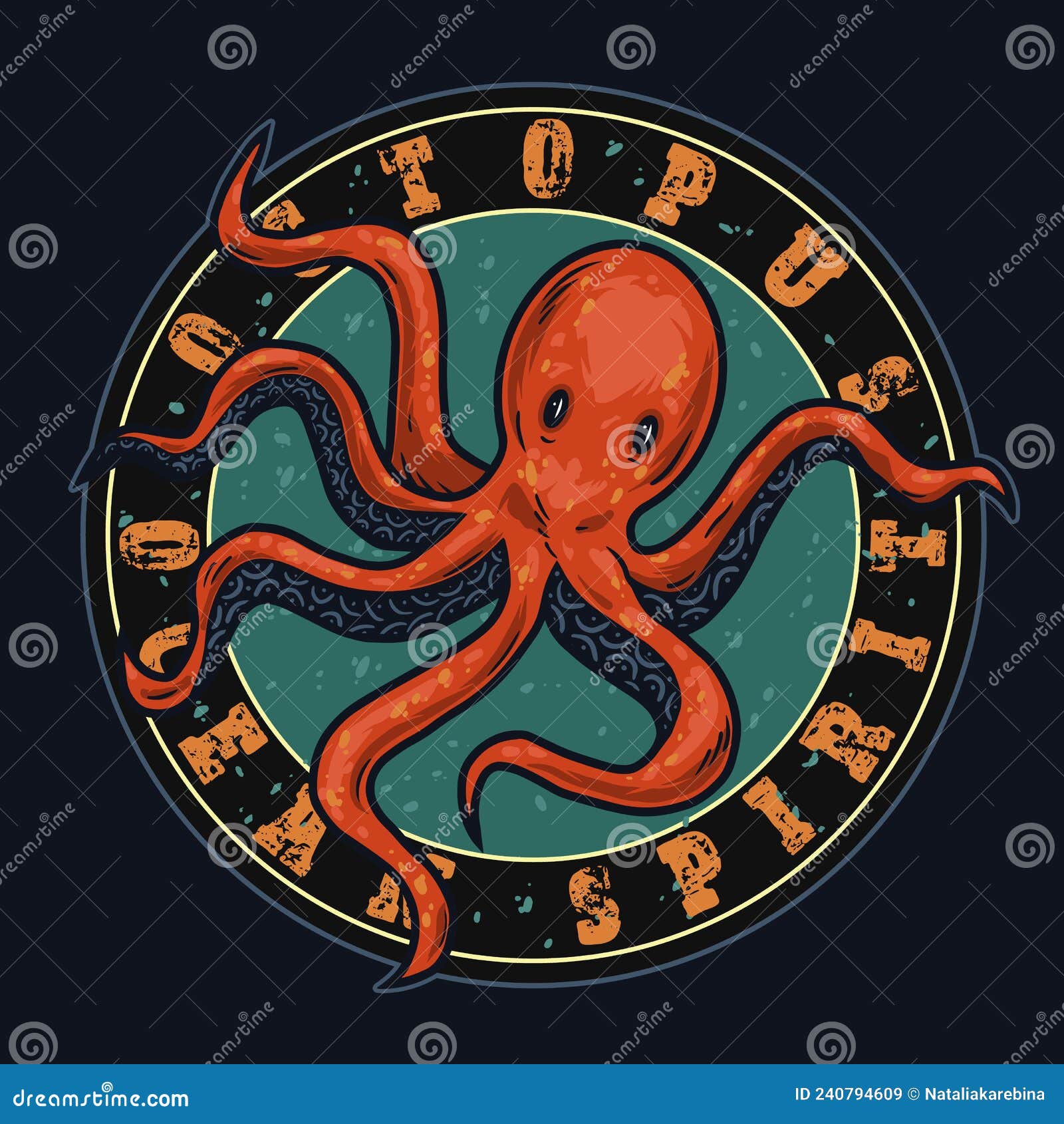 Marine Emblem with Octopus Isolated Vector. Design for T-shirts Stock ...