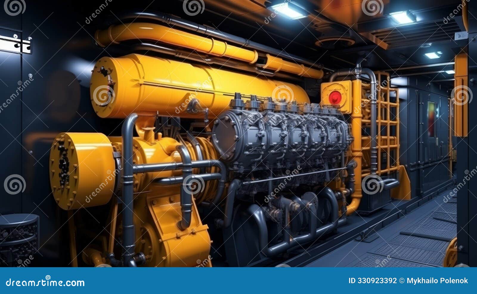 Marine Engine Diesel Generator in Engine Room Interior. Neural Network ...
