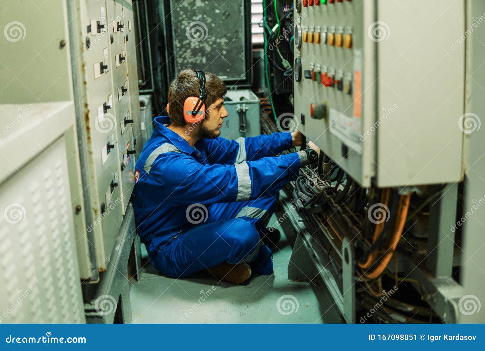 Marine Engineer Inspecting Ship`s Engine or Generators Stock Image ...
