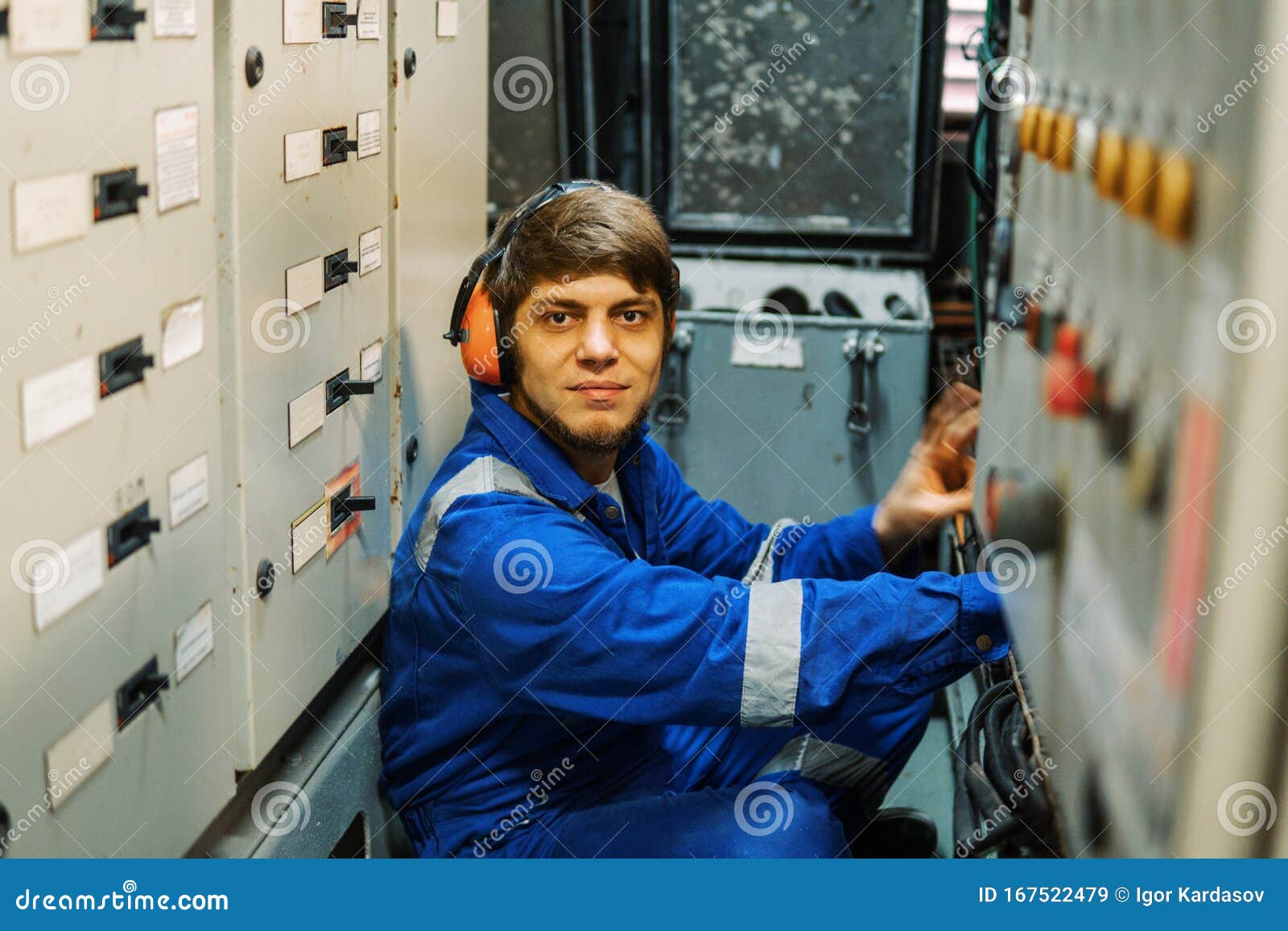 Marine Engineer Inspecting Ship`s Engine or Generators Stock Image ...