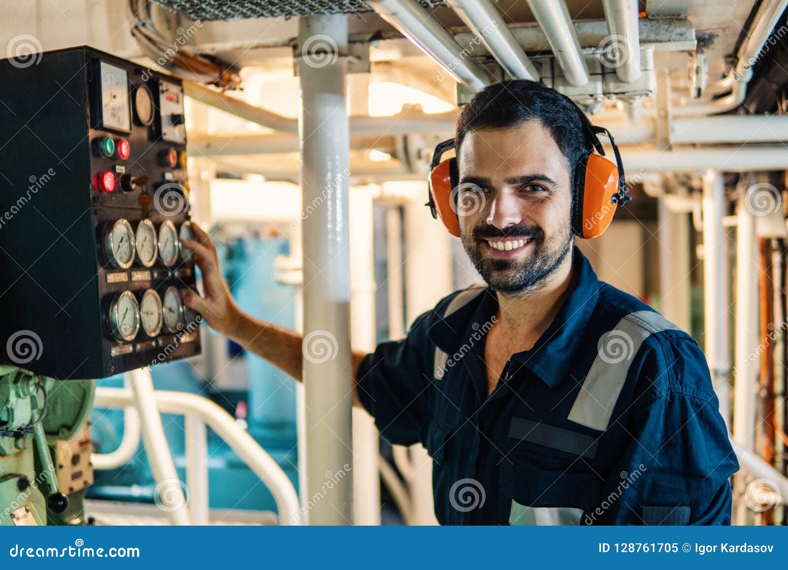 Marine Engineer Officer Working in Engine Room Stock Image - Image of ...