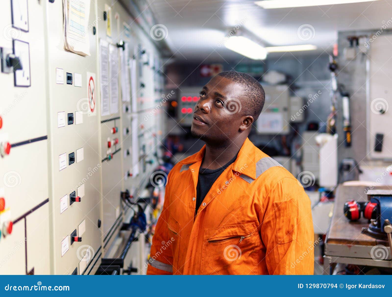 Marine Engineer Officer Working in Engine Room Stock Photo - Image of ...