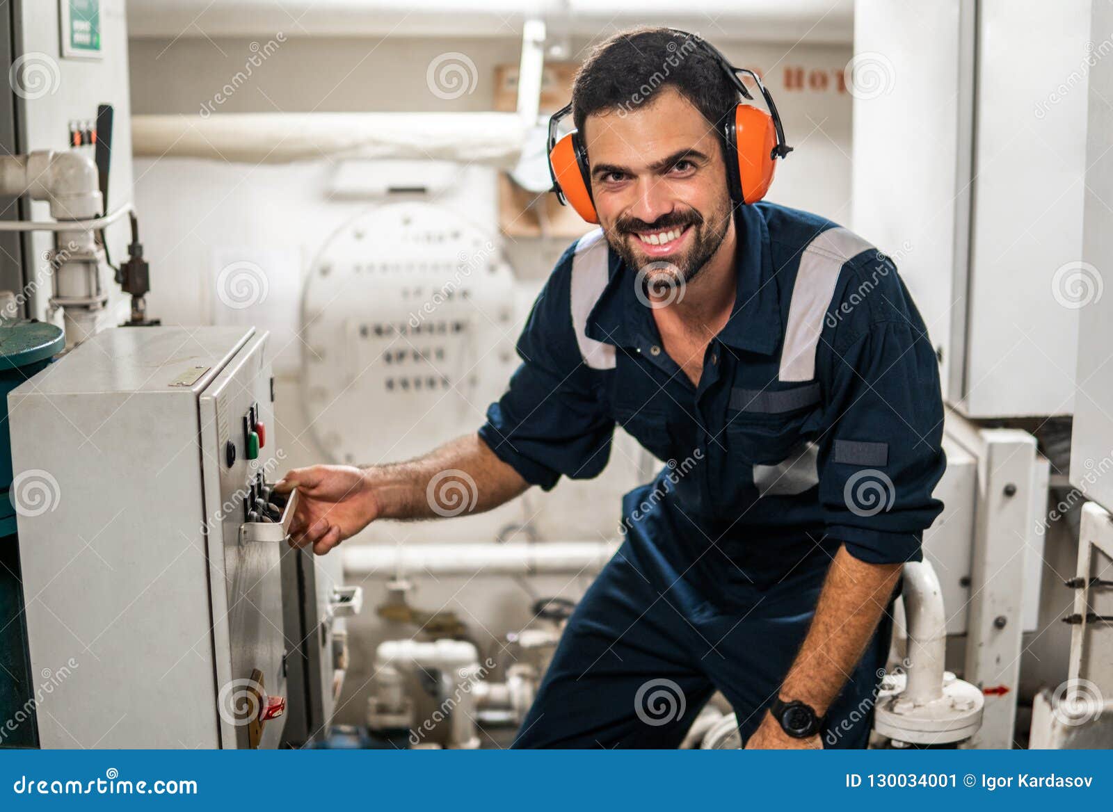 Marine Engineer Officer Working in Engine Room Stock Image - Image of ...