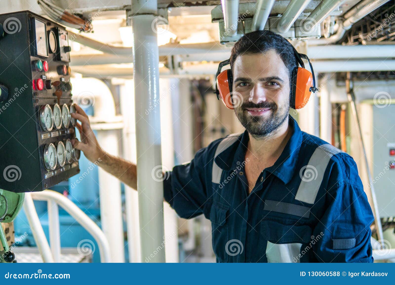 Marine Engineer Officer Working in Engine Room Stock Photo - Image of ...