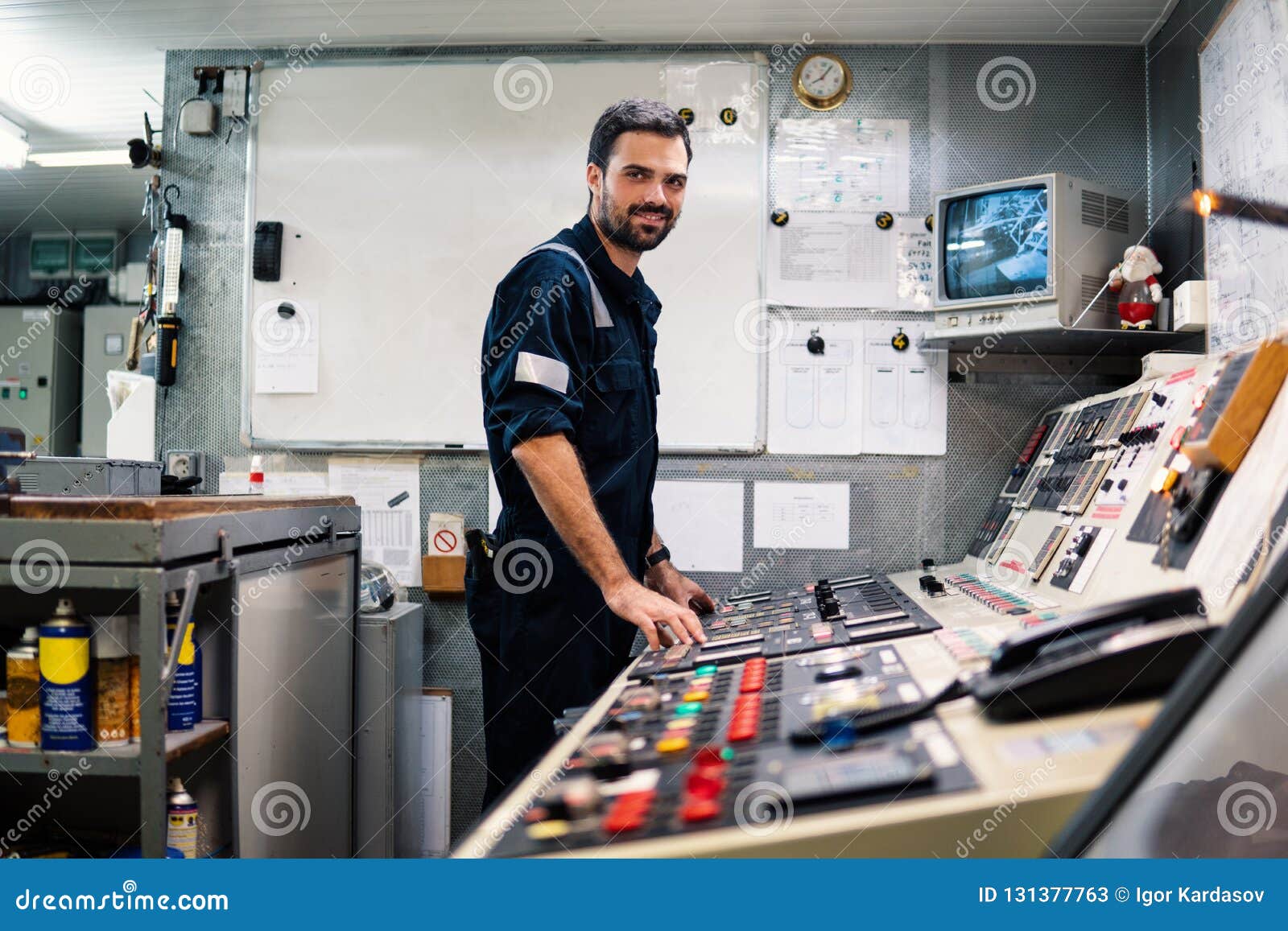 Marine Engineer Officer Working in Engine Room Stock Image - Image of ...