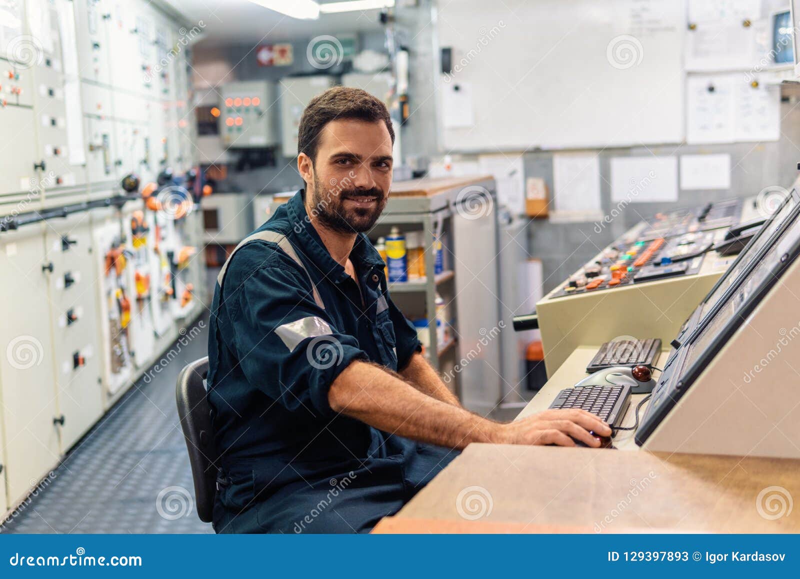 Marine Engineer Officer Working in Engine Room Stock Image - Image of ...