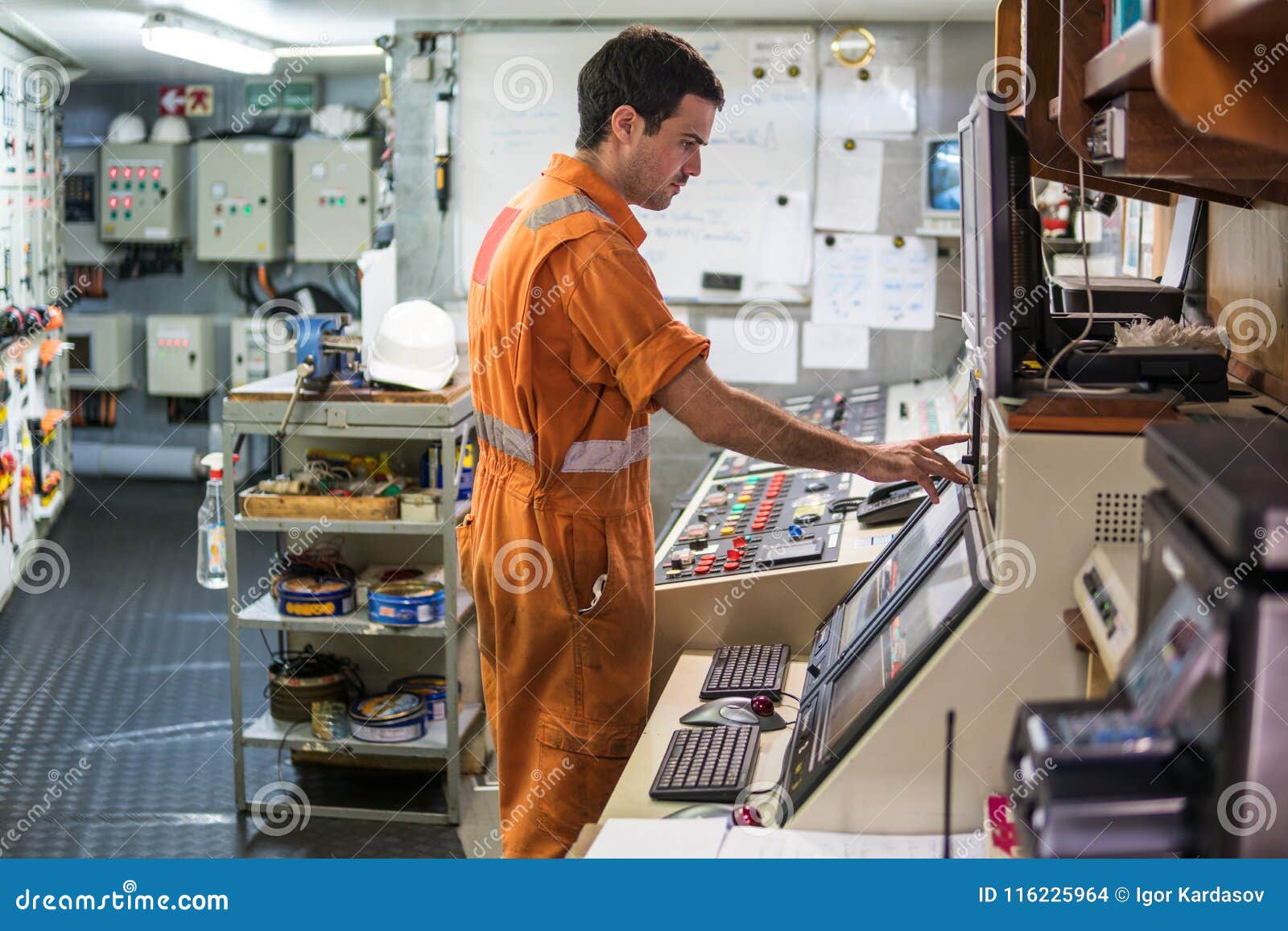 Marine Engineer Officer Starts or Stops Main Engine of Ship Stock Photo ...