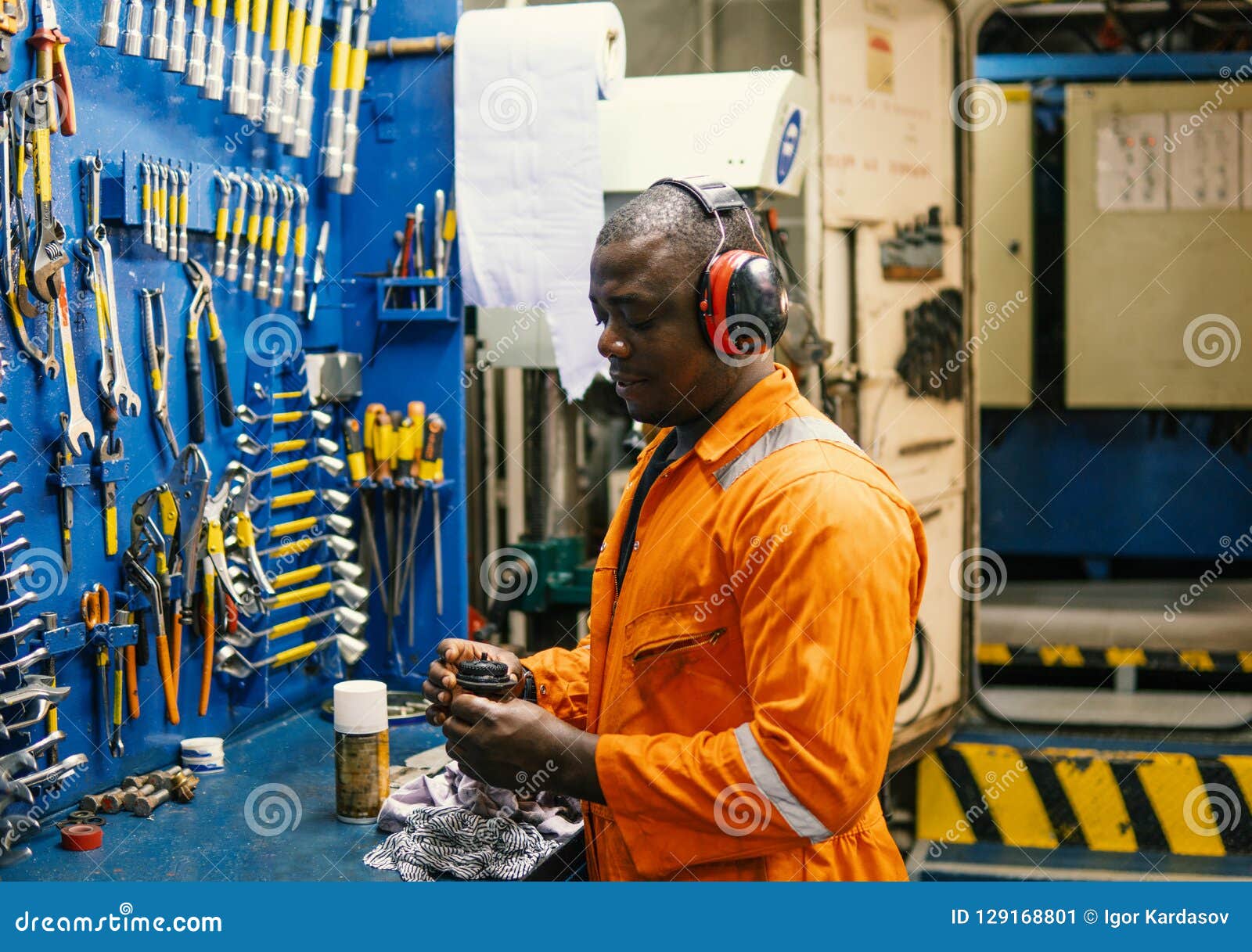 Marine Engineer Officer Working in Engine Room Stock Image - Image of ...