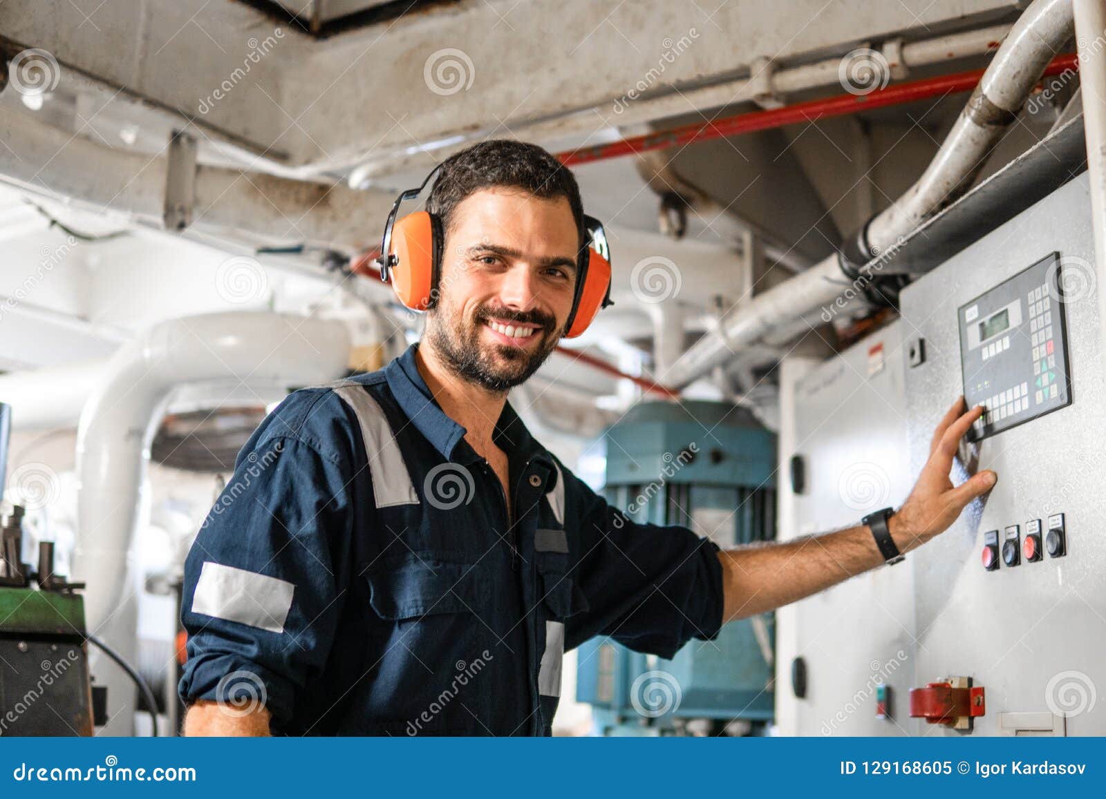 Marine Engineer Officer Working in Engine Room Stock Image - Image of ...