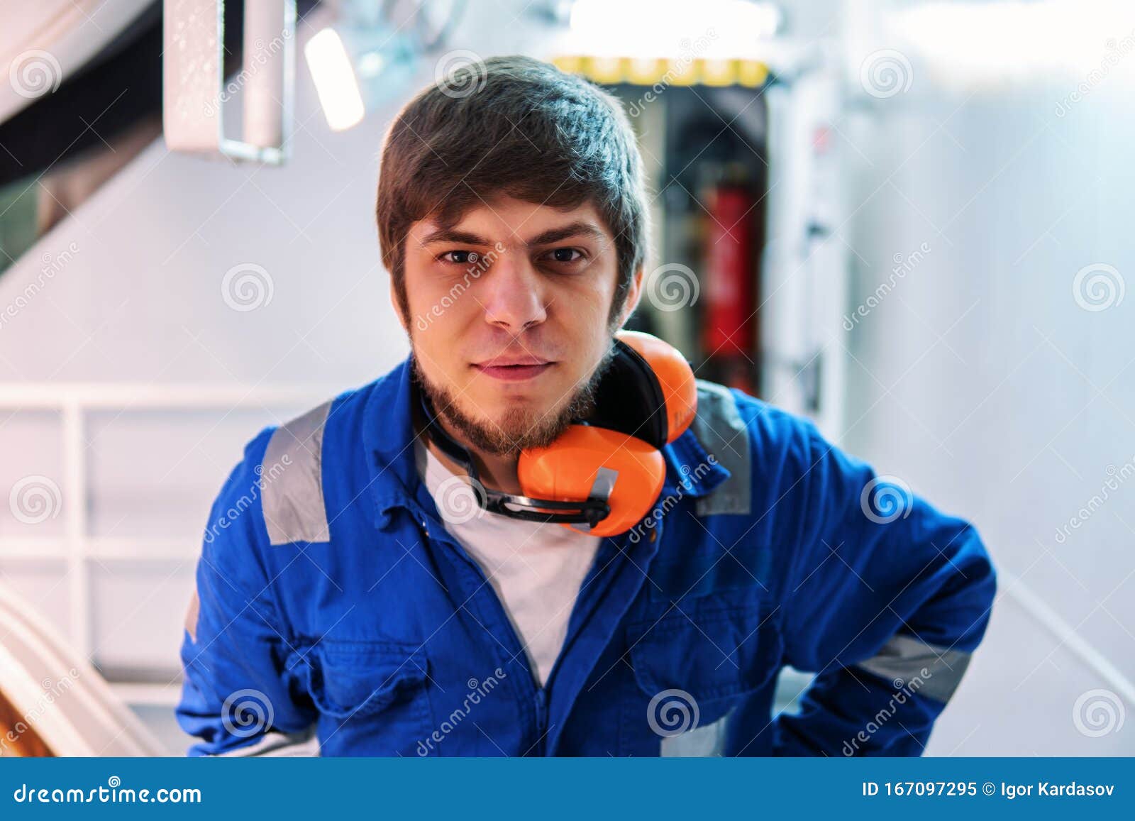 Marine Engineer Works on the Ship. Seamen`s Work Stock Image - Image of ...